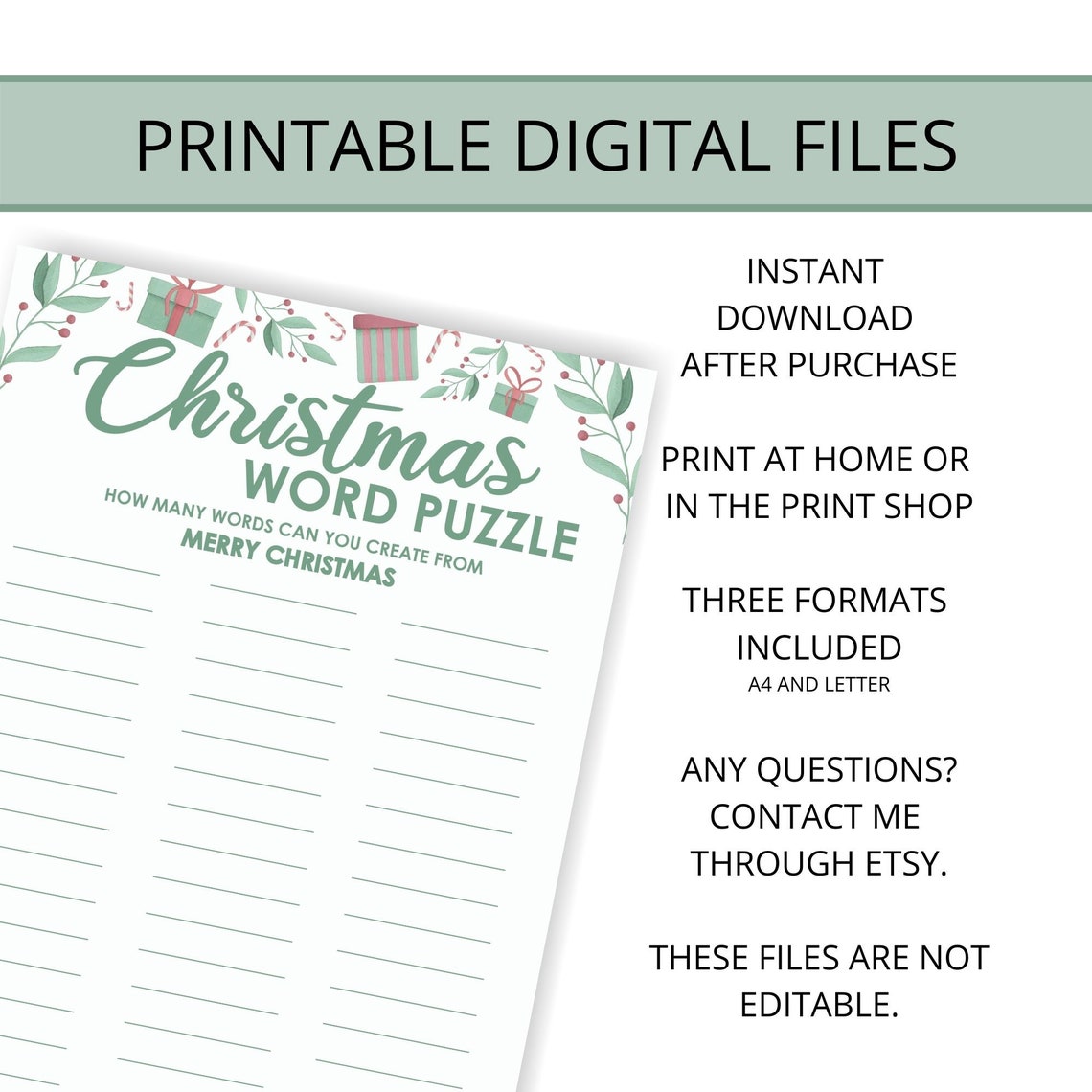 Christmas Word Puzzle Game Party Game Christmas Games - Etsy