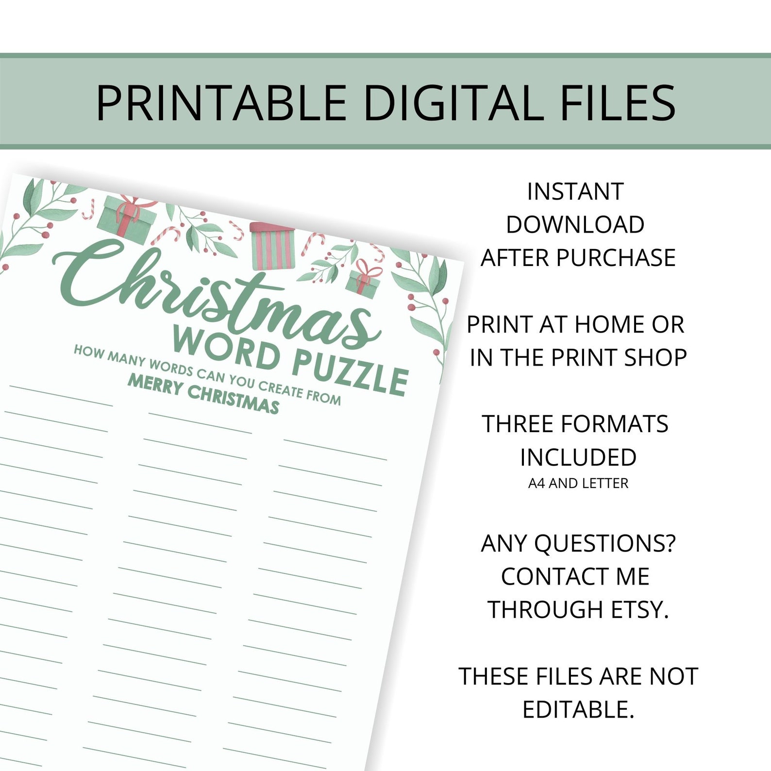 Christmas Word Puzzle Game Party Game Christmas Games - Etsy