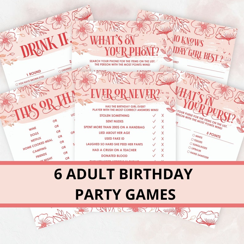 6 Adult Birthday Party Games Bundle, Virtual Zoom Birthday, Game for ...