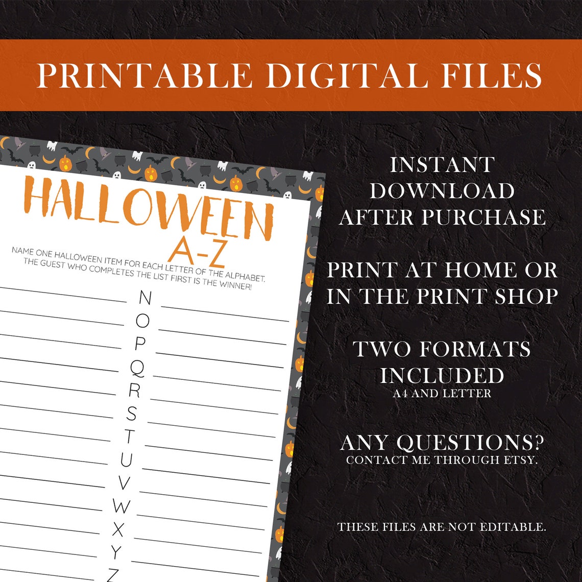 Halloween A-Z Game Family Game Halloween Printable Game | Etsy