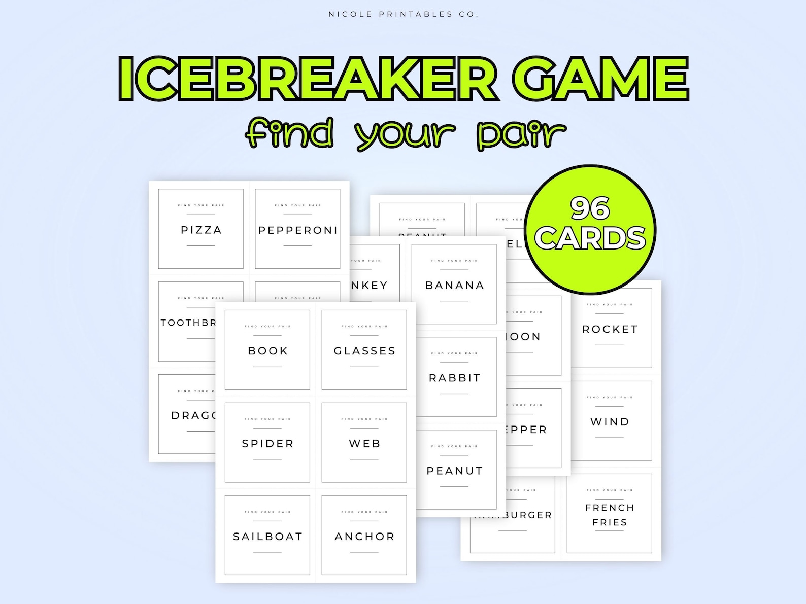 Find Your Pair Icebreaker Game, Printable Office Party, Gathering, and ...