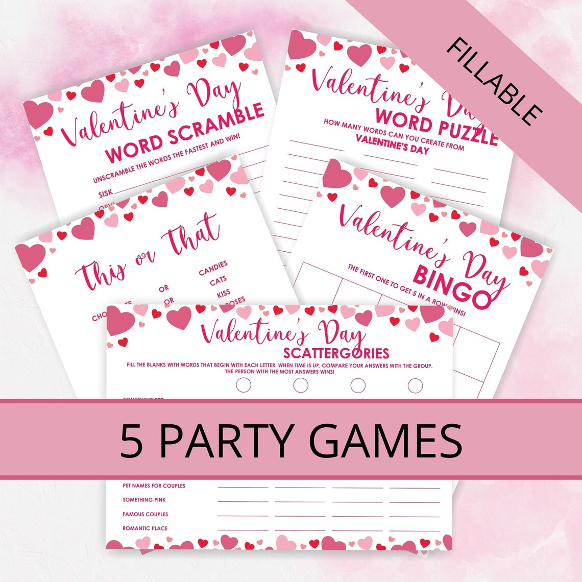 Valentine's Day Game BUNDLE, Virtual Party Ideas, Fillable Valentines ...