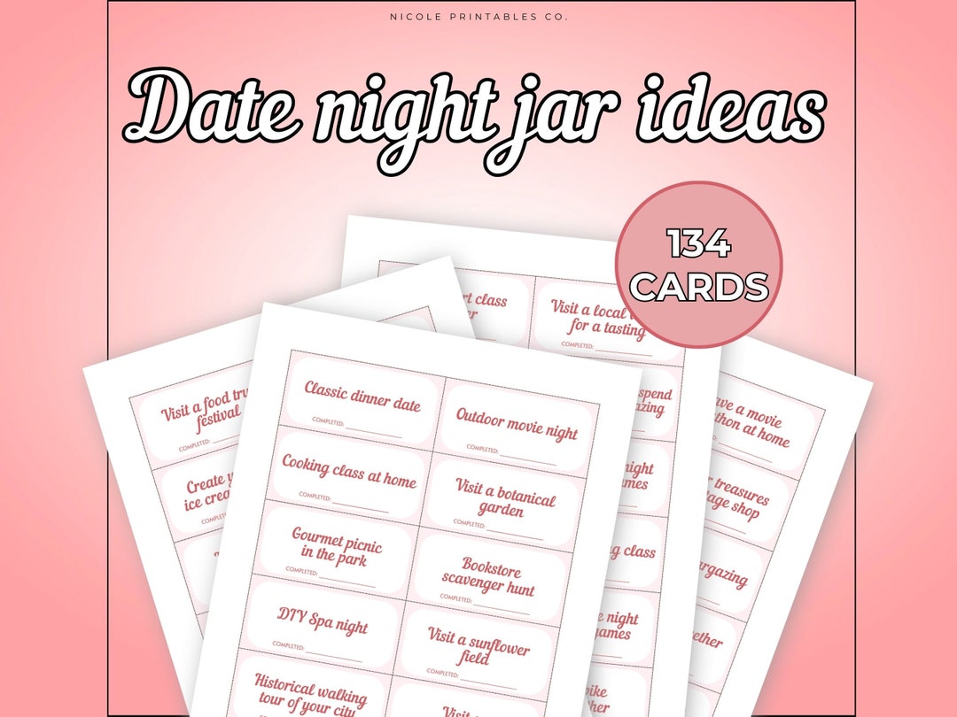 Printable Date Night Jar Cards for Couples, Date Night Ideas, Couples ...