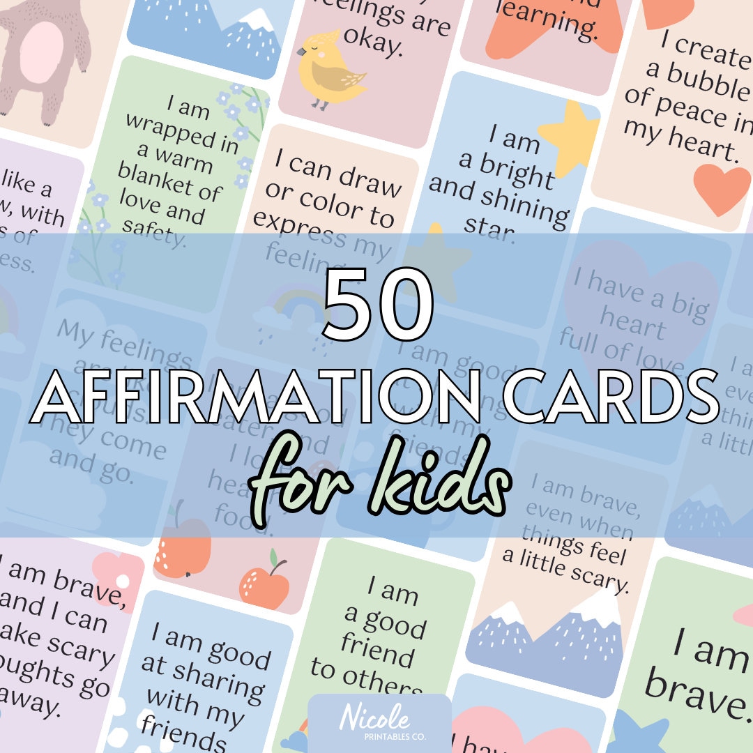 50 Positive Affirmation Cards for Kids, Printable Daily Inspiration Set ...