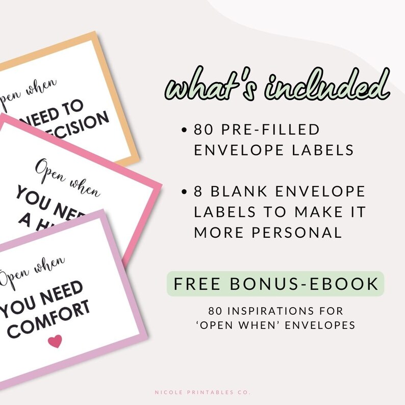 80 Printable Open When Envelope Labels - Going Away Present, Boyfriend ...