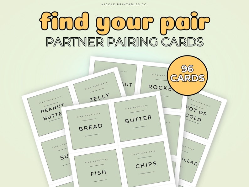 Find Your Pair Icebreaker Game, Printable Office Party, Gathering, and ...