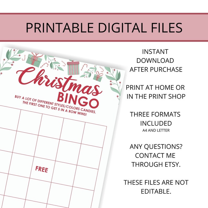 Christmas Bingo Fillable Game Virtual Christmas Family Games - Etsy