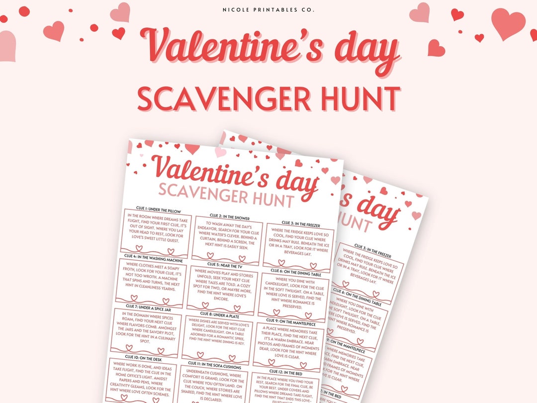 Valentine's Day Scavenger Hunt Printable Party Game for Adults and ...