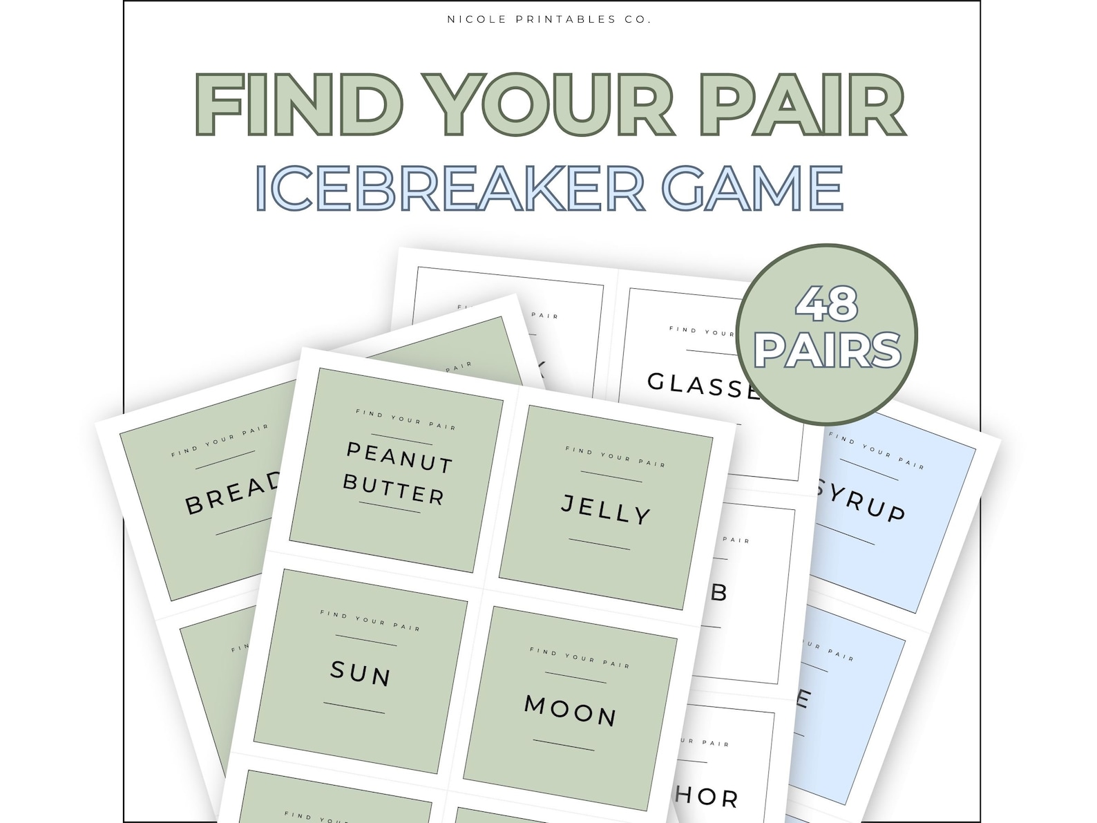 Find Your Pair Icebreaker Game, Printable Office Party, Gathering, and ...