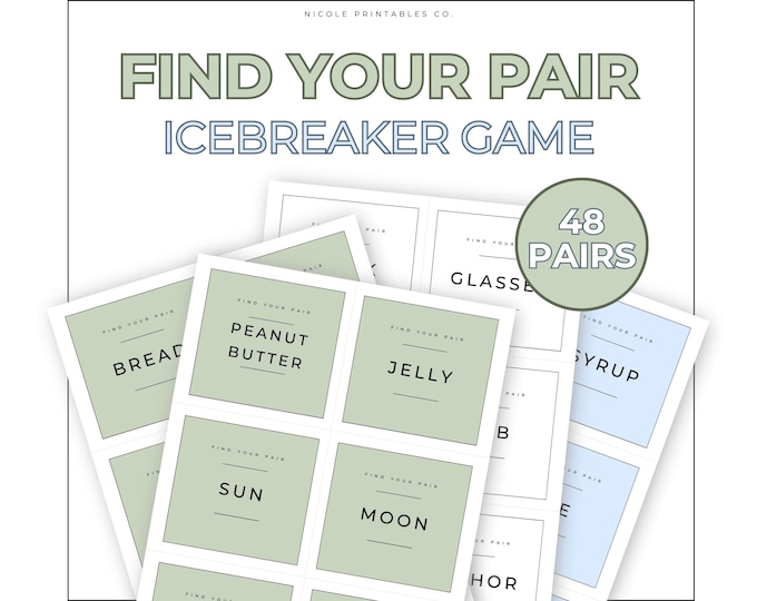Find Your Pair Icebreaker Game, Printable Office Party, Gathering, and ...