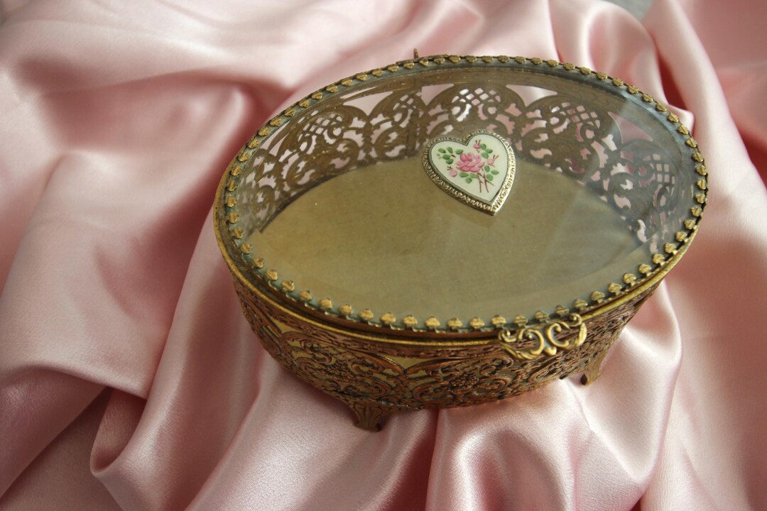 Vintage Hollywood Regency Jewelry Box With Heart and Floral Design - Etsy