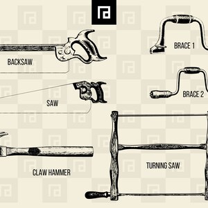 Vintage Woodworking Tools SVG PNG Bundle, Various Hand-drawn Crafters ...