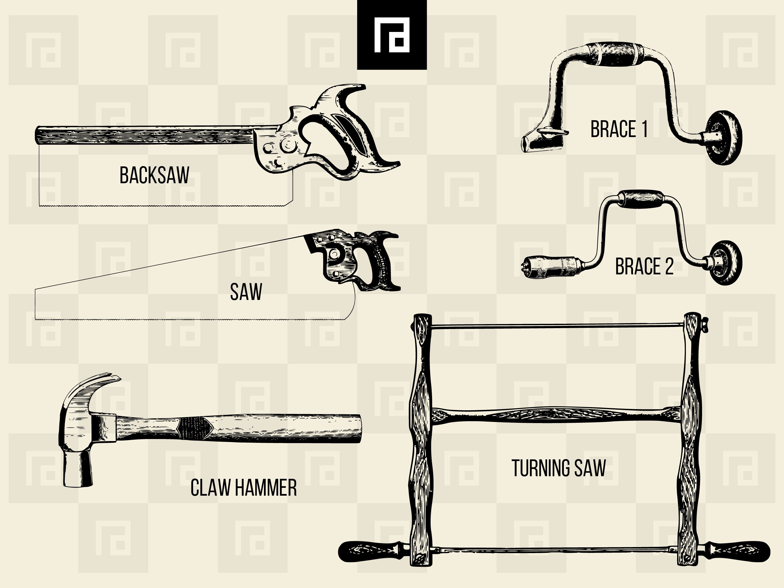 Vintage Woodworking Tools SVG PNG Bundle, Various Hand-drawn Crafters ...