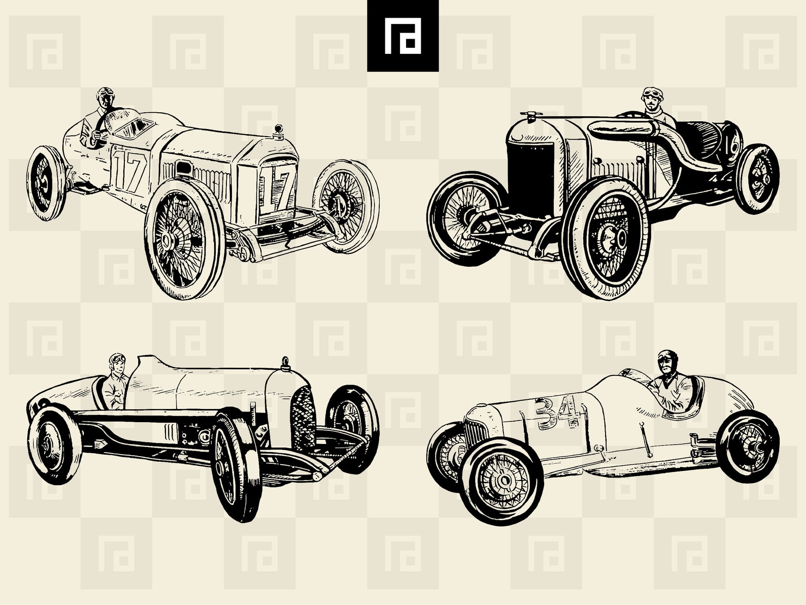 Vintage Racing Cars SVG PNG Bundle, Hot Rods With Drivers, Retro Sports ...