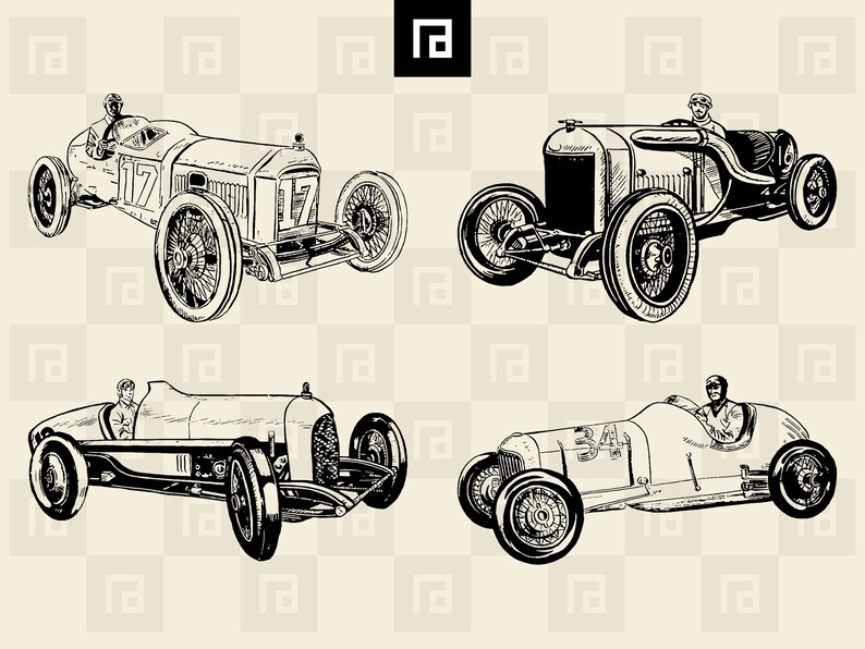 Vintage Racing Cars SVG PNG Bundle, Hot Rods With Drivers, Retro Sports ...