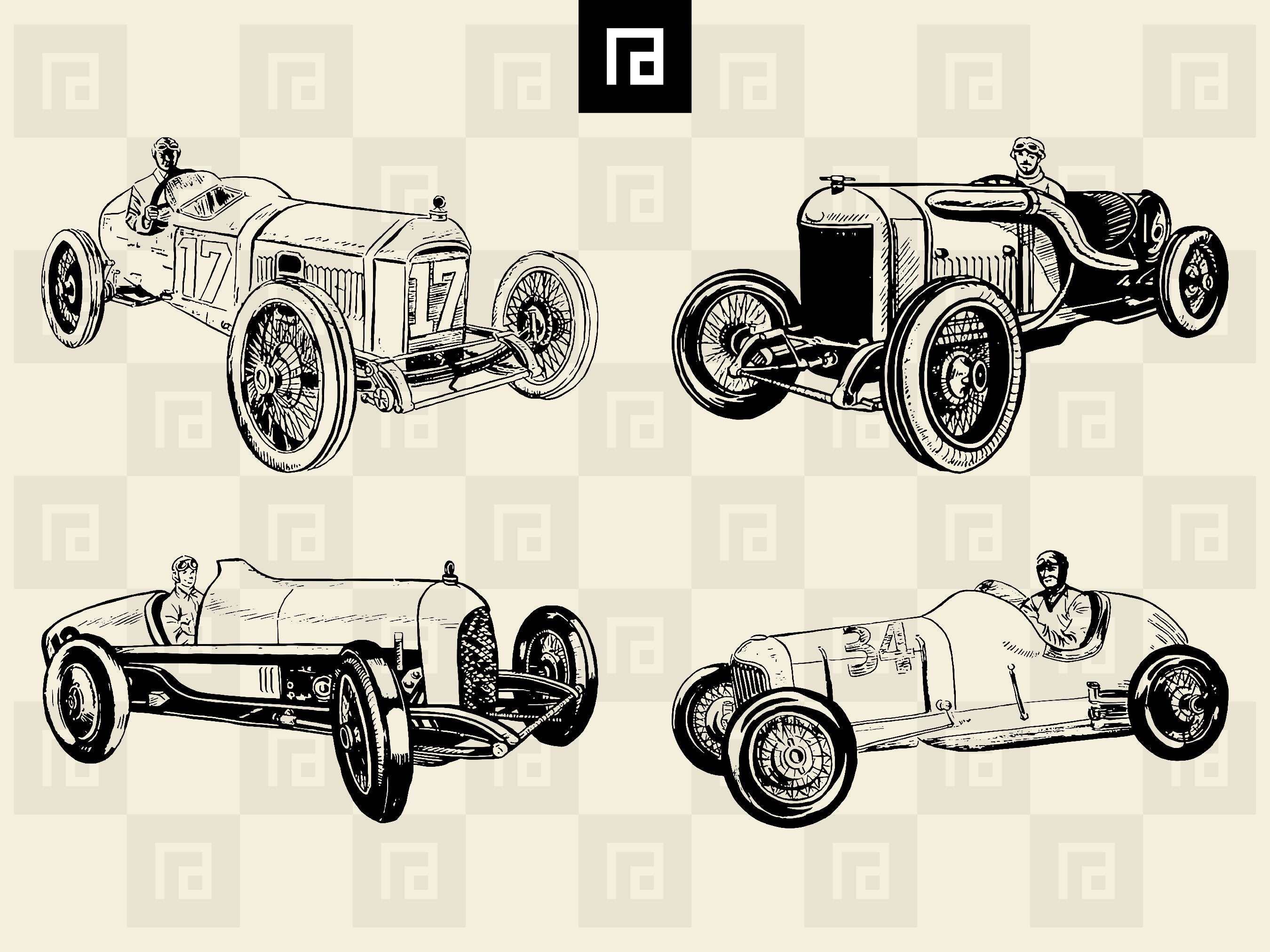 Vintage Racing Cars SVG PNG Bundle, Hot Rods With Drivers, Retro Sports ...
