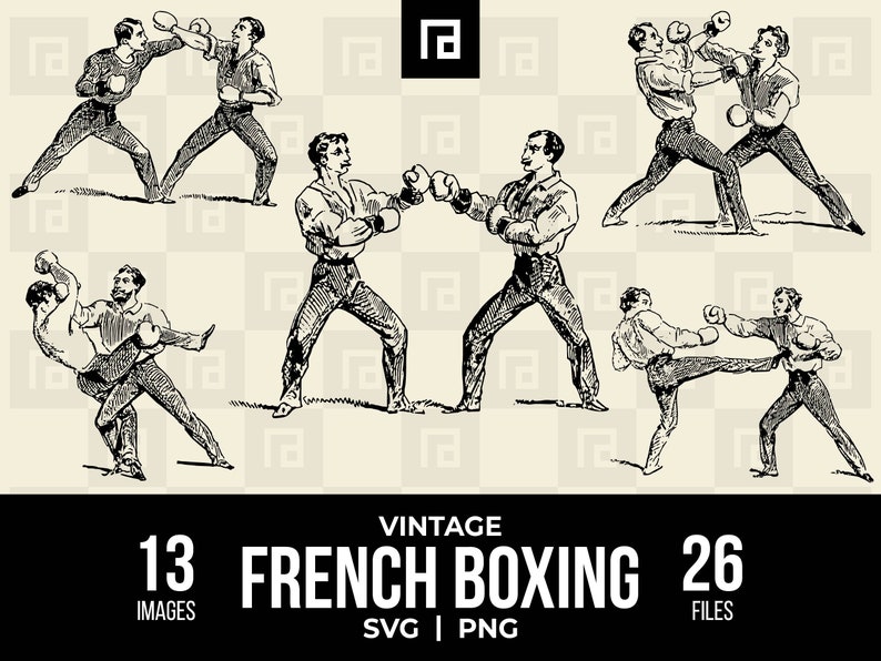 Vintage French Boxing SVG PNG Bundle, Savate Training, Kickboxing ...