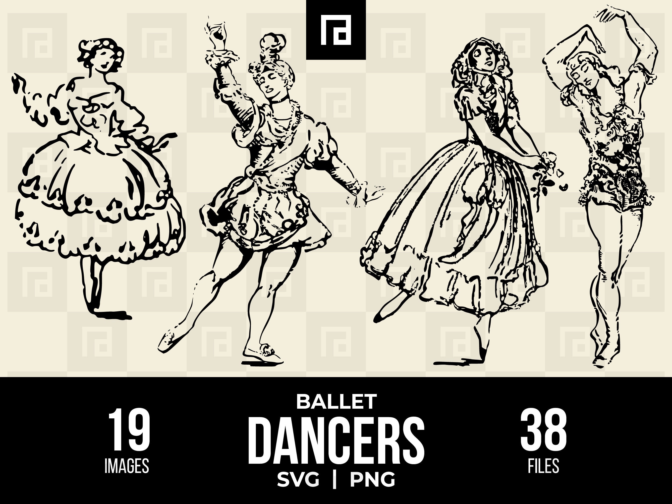 Vintage Ballet Dancer SVG PNG Bundle, Hand-drawn Male and Female Ballet ...