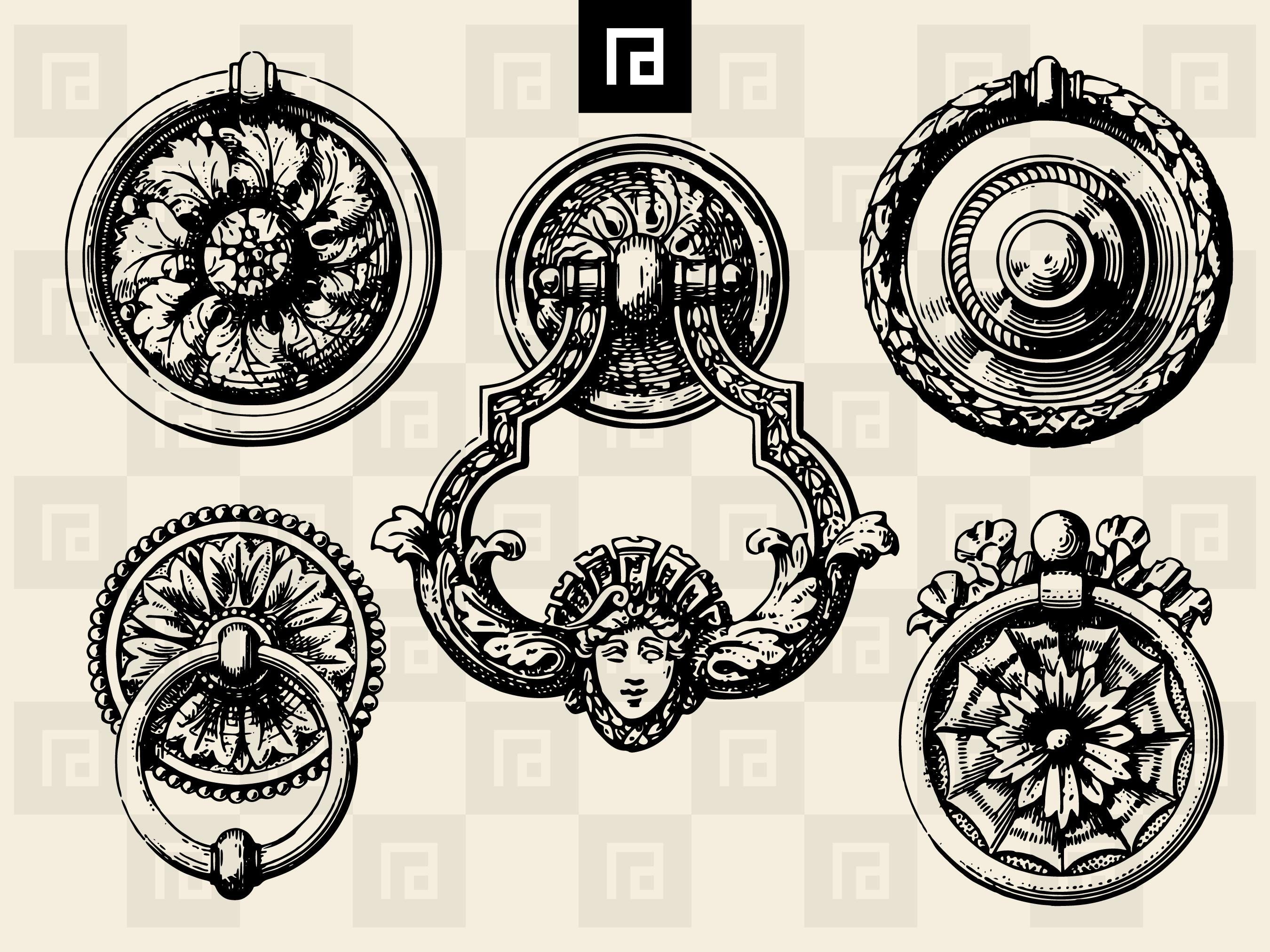 Vintage Front Door Knockers SVG PNG Bundle, Hand Drawn Retro Door ...
