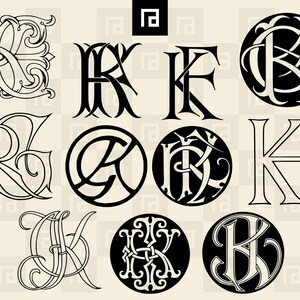 Vintage KA-KZ Monograms SVG Png Collection, Decorative Wedding Initials ...