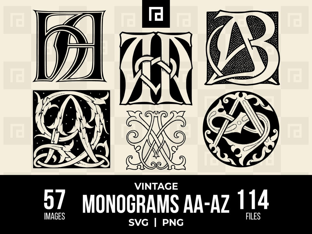 Vintage Letter Monogram AA-AZ Svg Png Collection, Alphabet Monograms ...