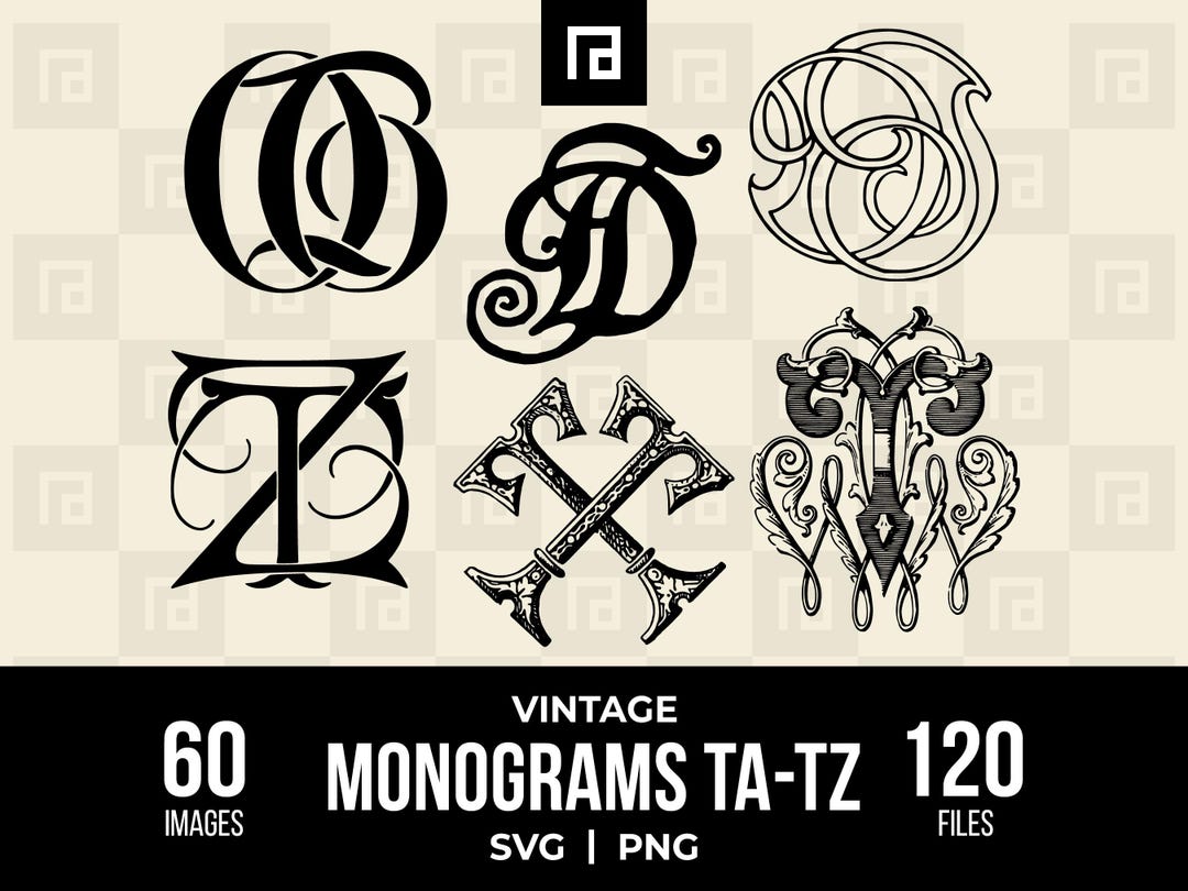 Vintage TA-TZ Monograms SVG Png Collection, Arabesque Embroidery Font ...