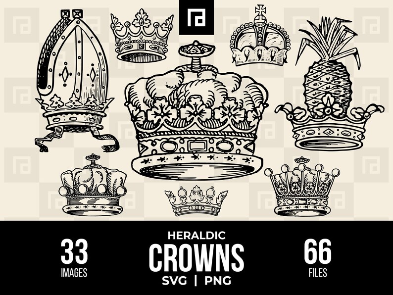 Hand Drawn Heraldic Crowns SVG PNG Bundle, Transparent Royalty Crown ...