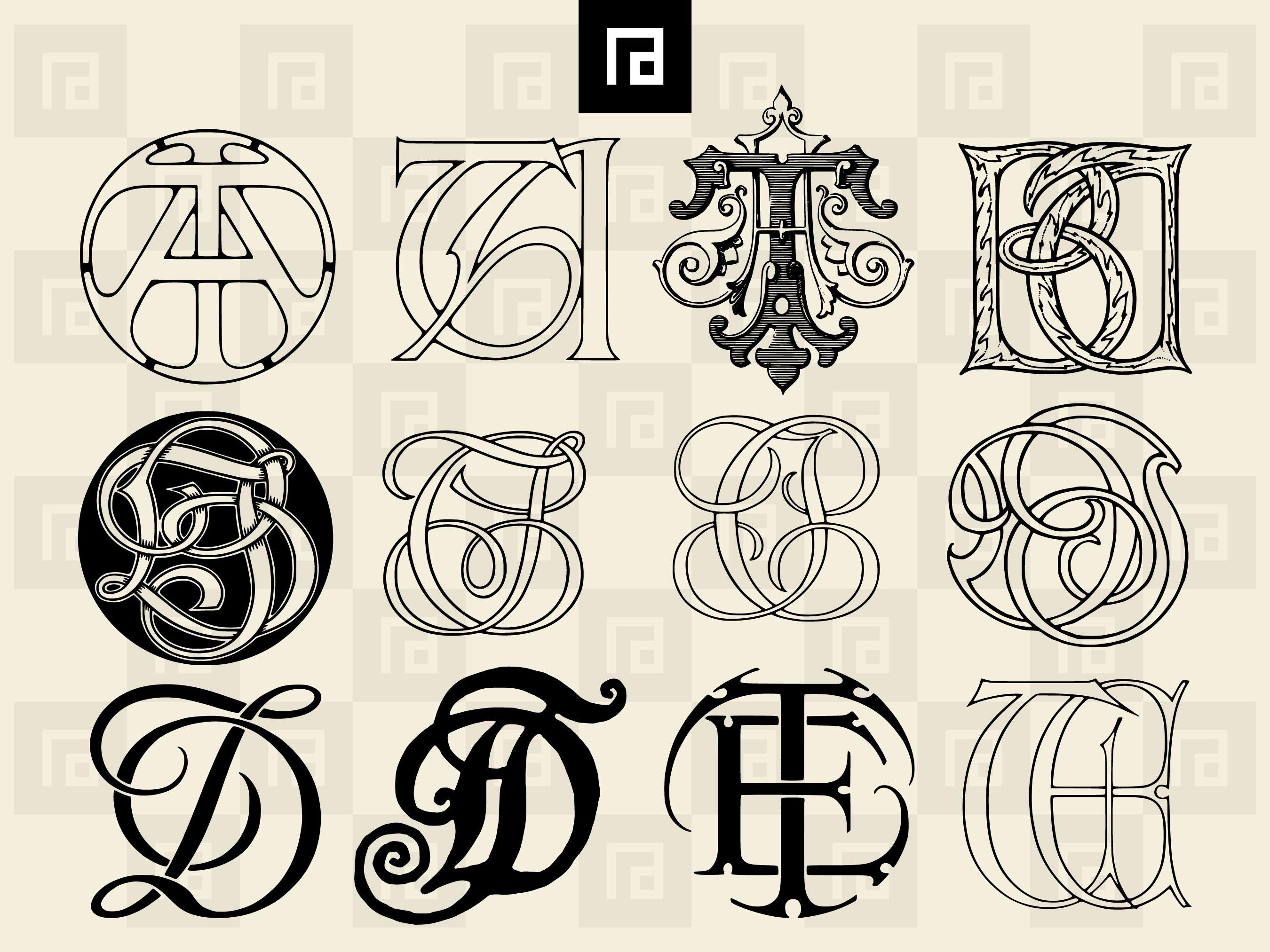 Vintage TA-TZ Monograms SVG Png Collection, Arabesque Embroidery Font ...