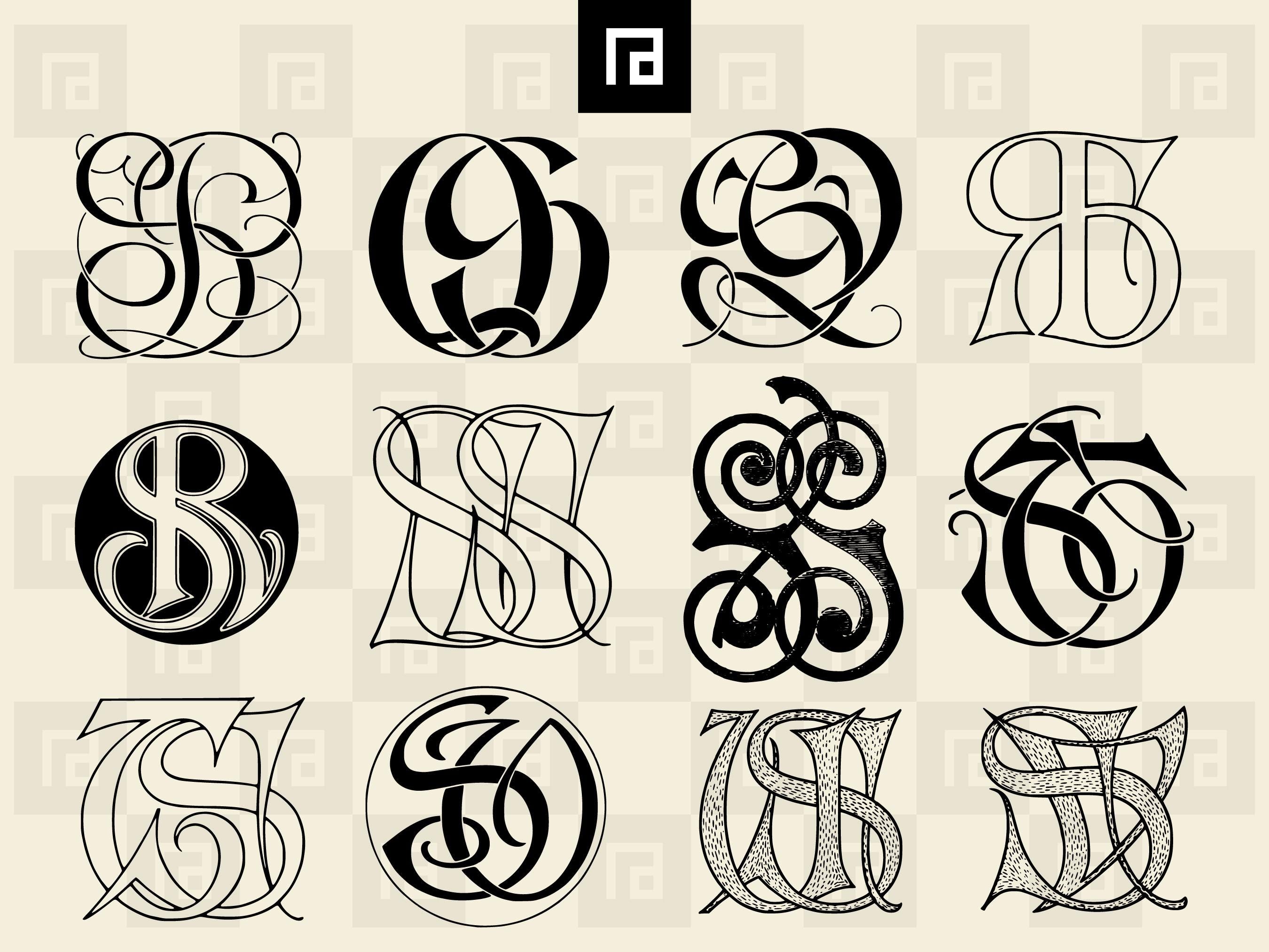 Vintage SA-SZ Monograms SVG Png Collection, Arabesque Embroidery Font ...