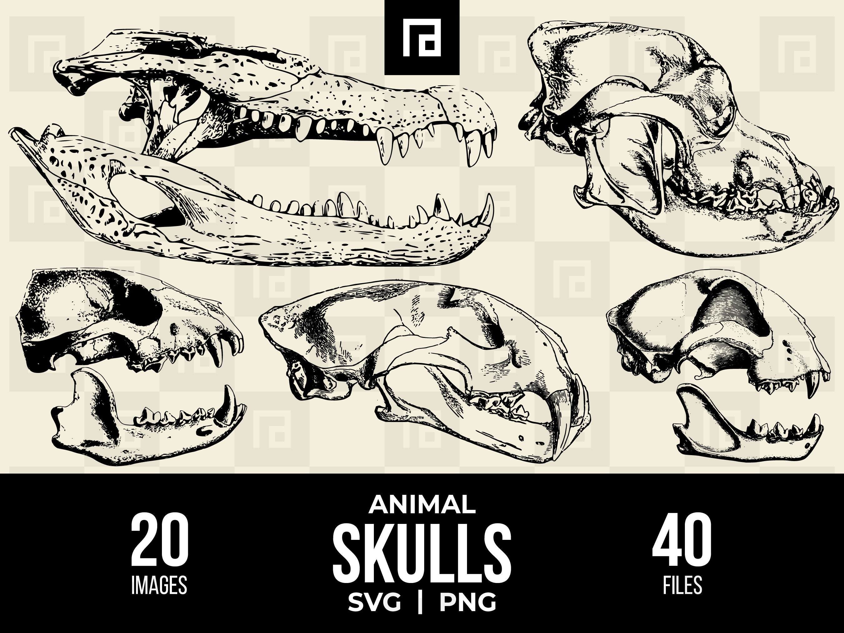Animal Skulls SVG PNG Bundle, Domestic and Wild Animals Skull ...
