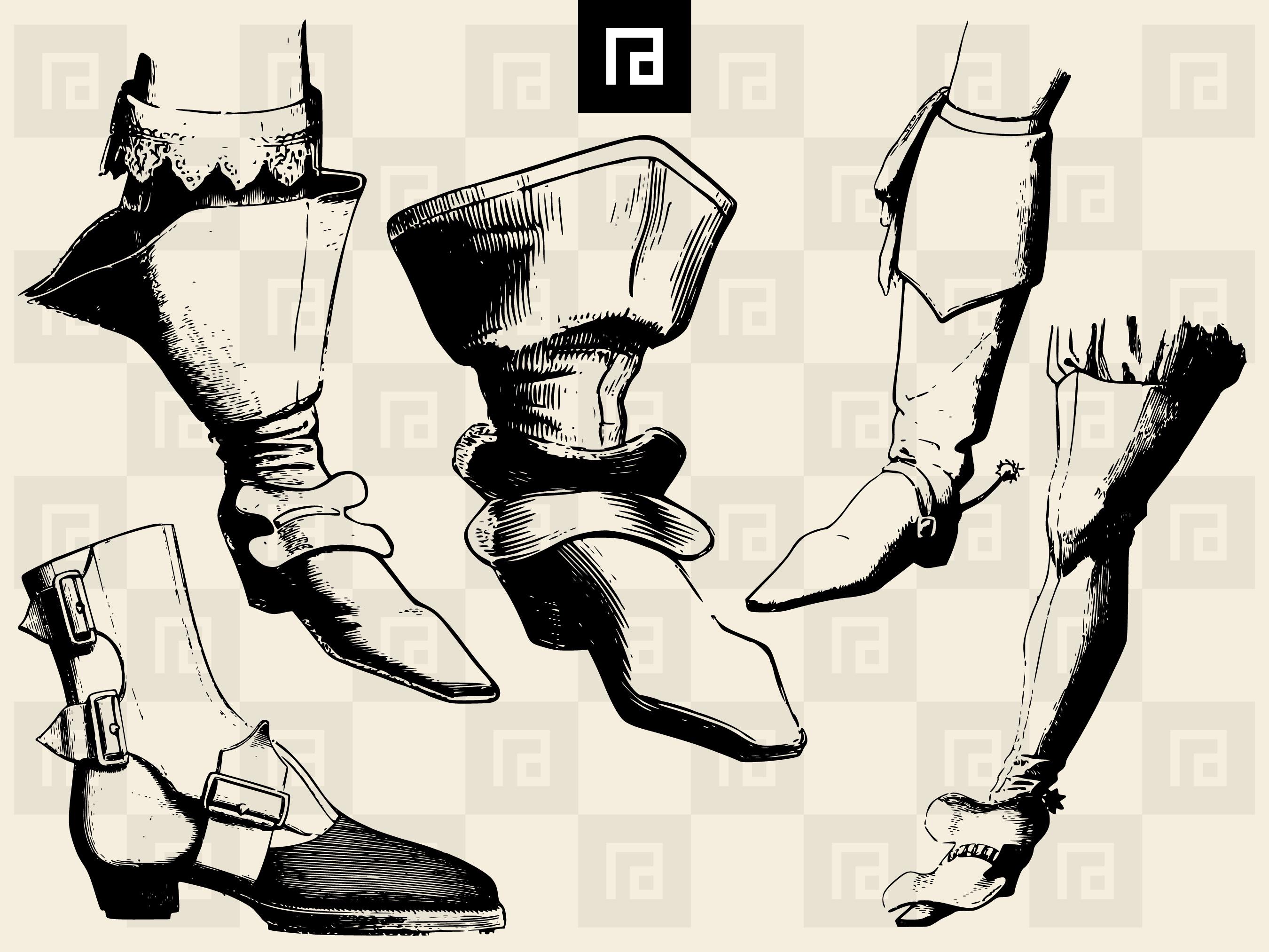 Hand Drawn Ancient Men's Boots SVG PNG Bundle, Antique Footwear ...