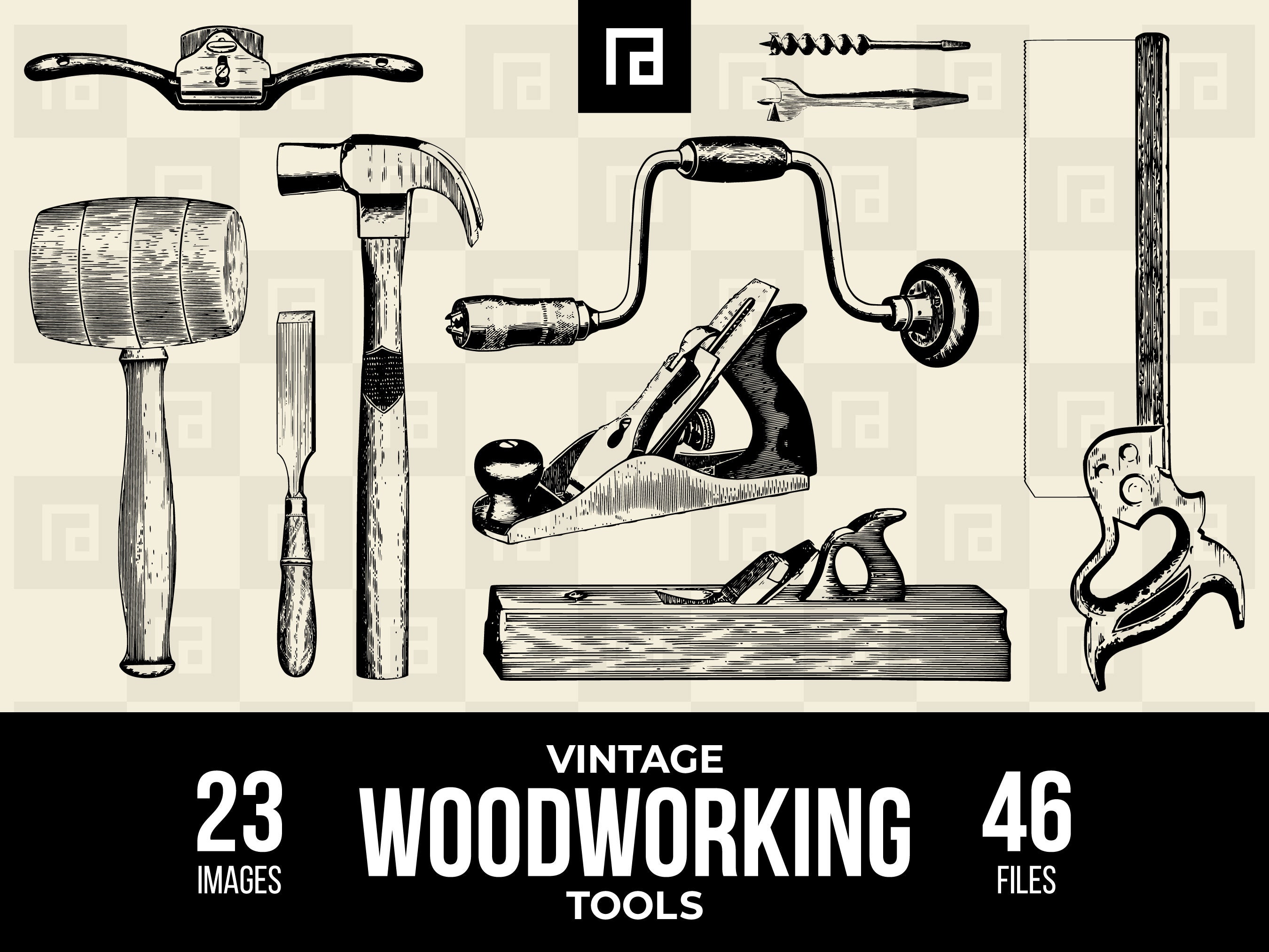 Vintage Woodworking Tools SVG PNG Bundle, Various Hand-drawn Crafters ...