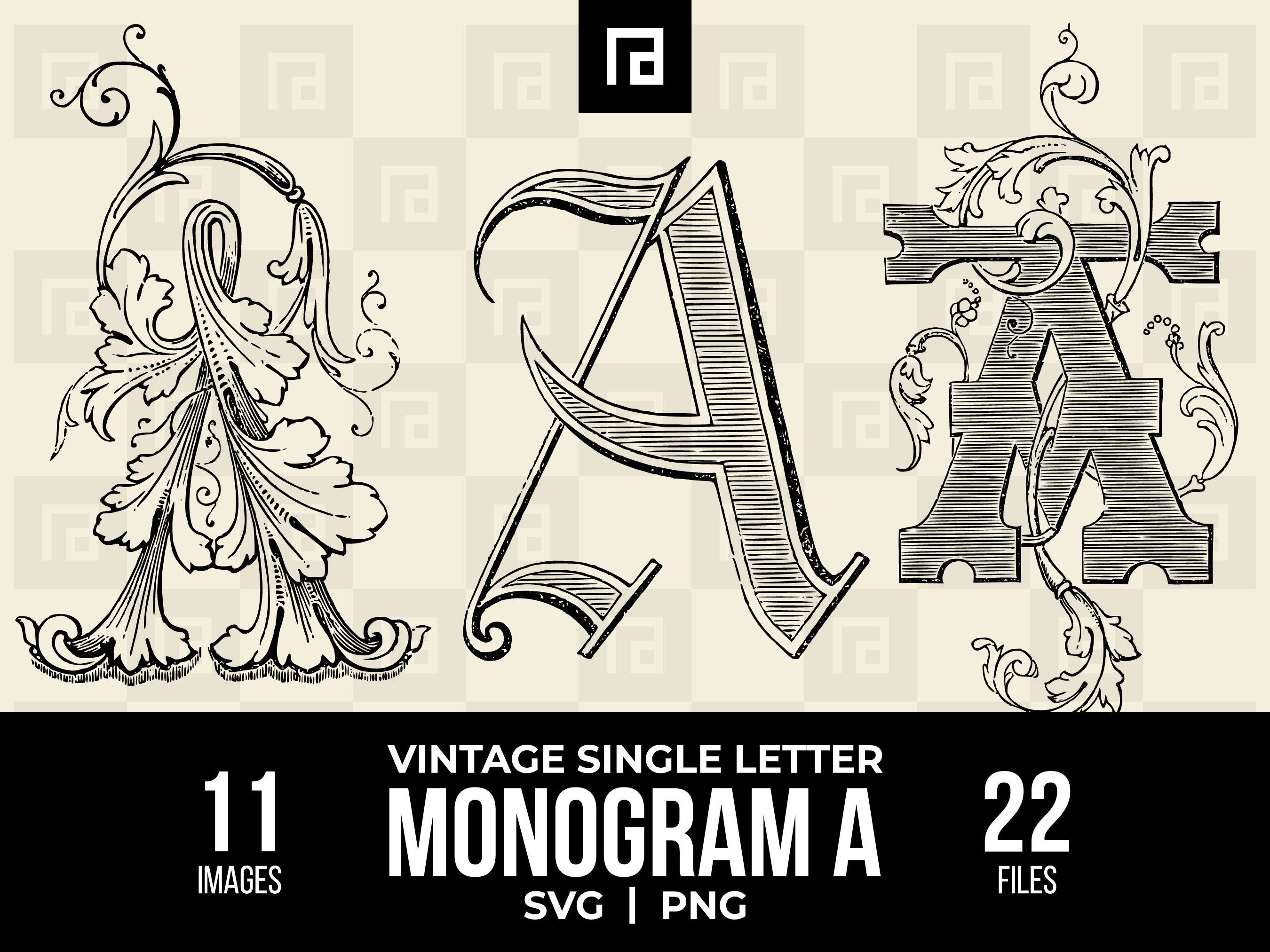 Vintage Single Letter A Monogram SVG PNG Bundle, Alphabet Font Letter A ...