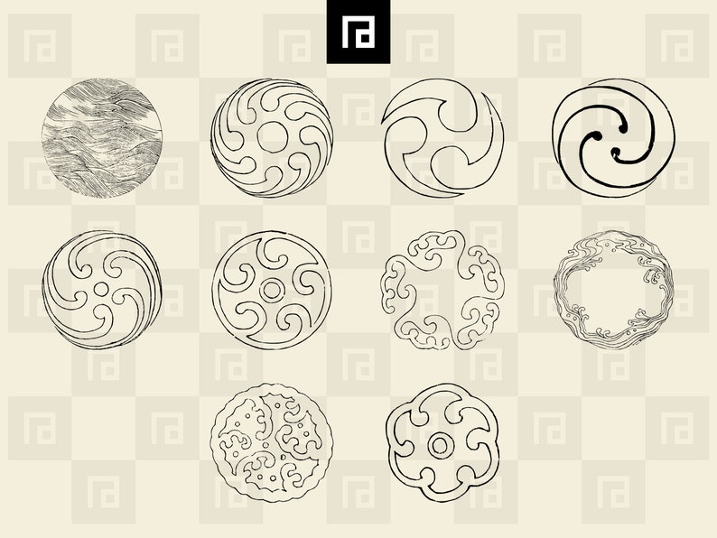 Circle Waves Svg Png Bundle 1, Vintage Hand-drawn Ocean Waves Svg ...