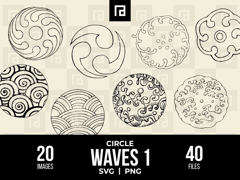 Circle Waves Svg Png Bundle 1, Vintage Hand-drawn Ocean Waves Svg ...