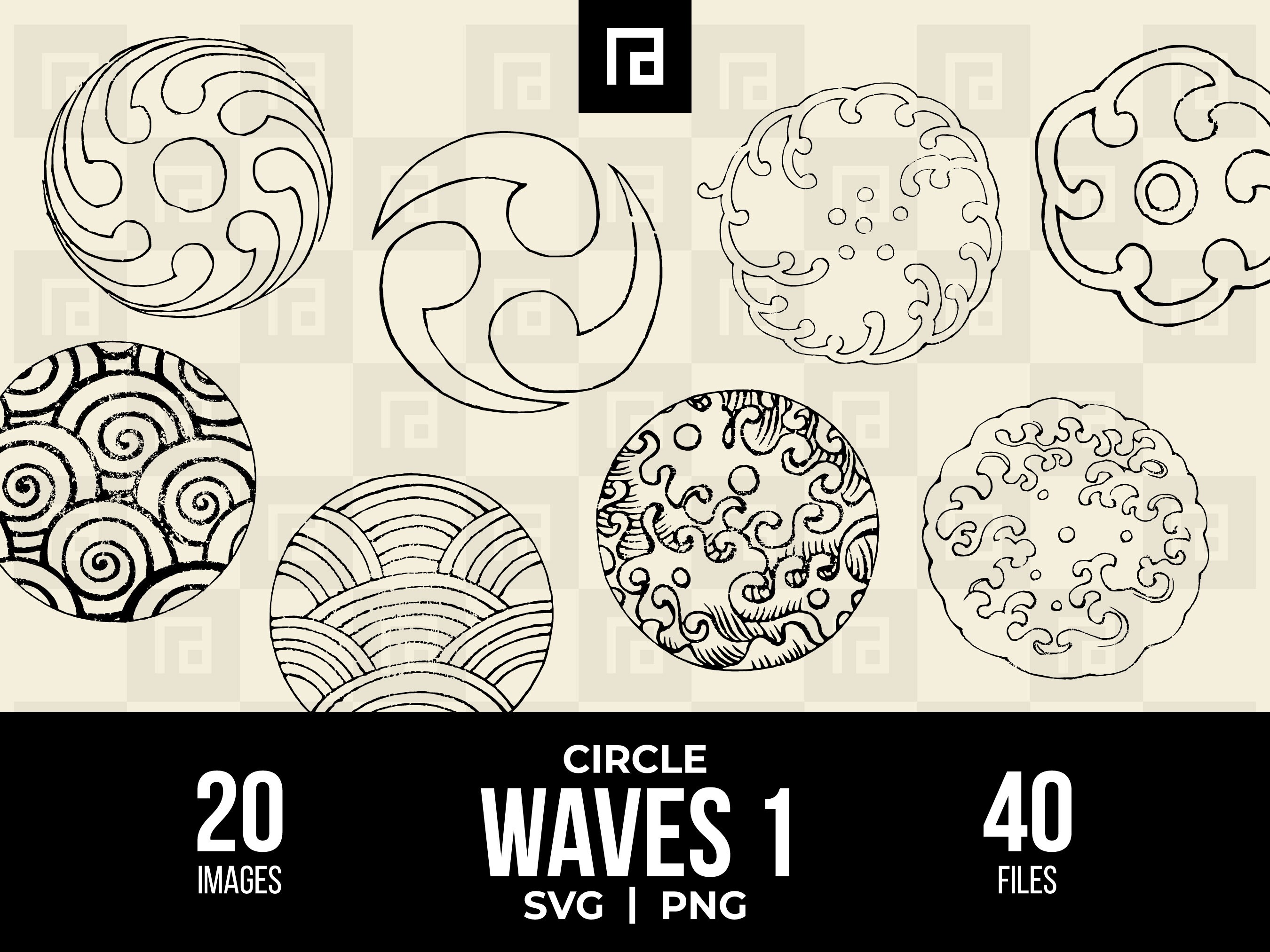 Circle Waves Svg Png Bundle 1, Vintage Hand-drawn Ocean Waves Svg ...