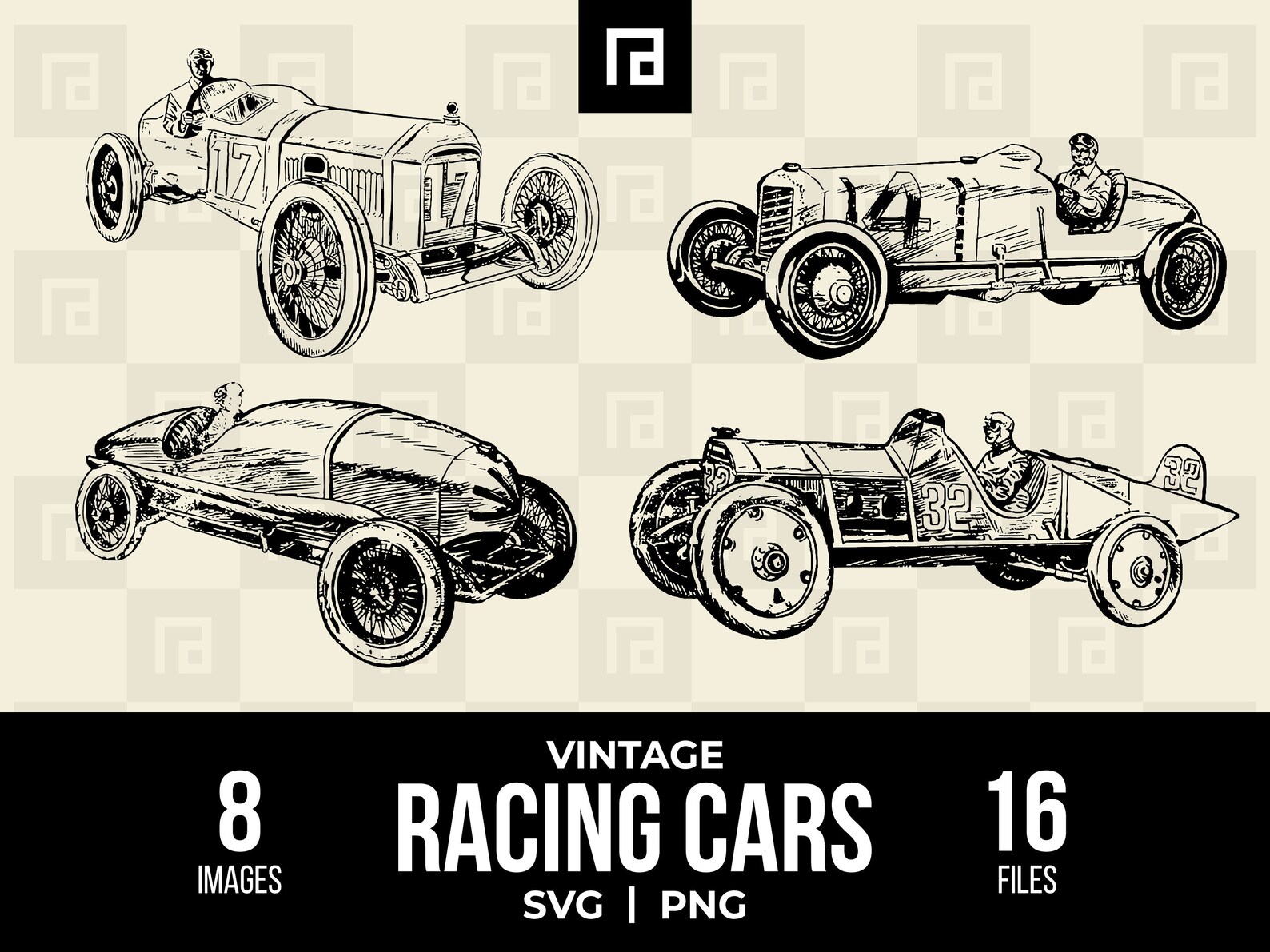 Vintage Racing Cars SVG PNG Bundle, Hot Rods With Drivers, Retro Sports ...