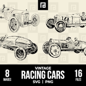 Vintage Racing Cars SVG PNG Bundle, Hot Rods With Drivers, Retro Sports ...