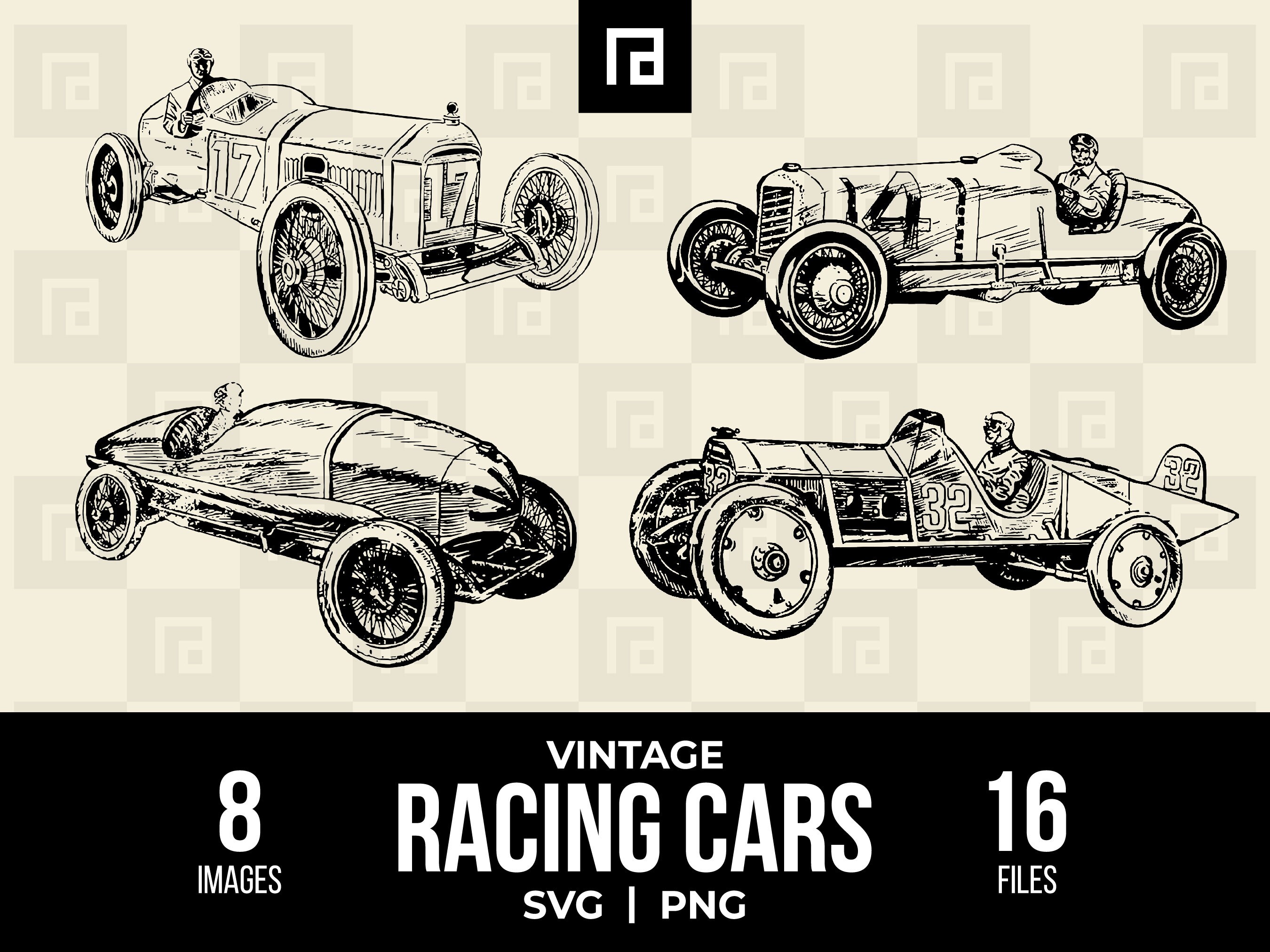Vintage Racing Cars SVG PNG Bundle, Hot Rods With Drivers, Retro Sports ...