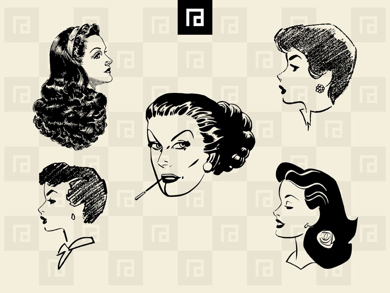 Female Faces SVG PNG Bundle, Hand-drawn Women Portraits, Facial ...