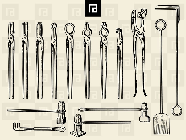 Vintage Blacksmith Tools SVG PNG Bundle, Metalwork Illustrations ...