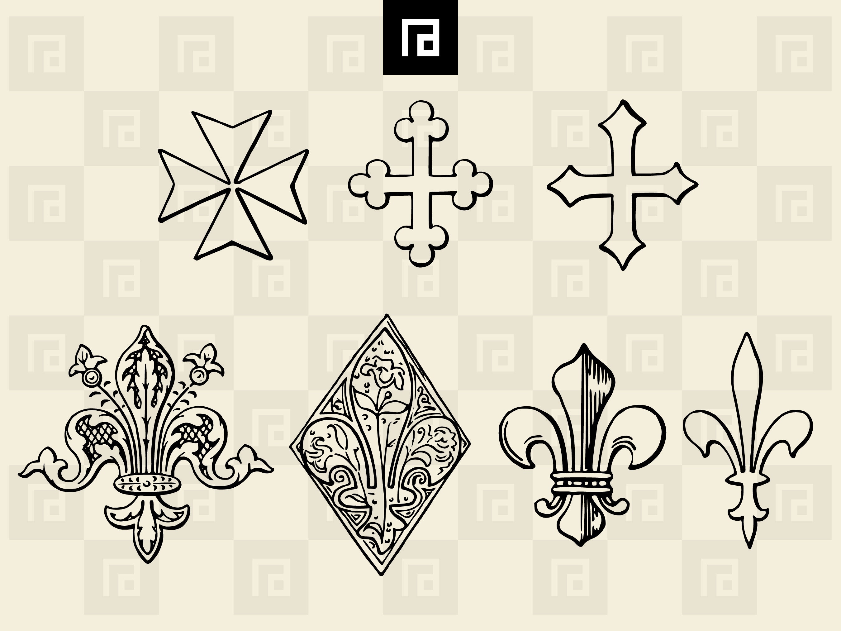 Medieval Heraldic Crosses SVG PNG Bundle, Hand-drawn Outlined Vector ...