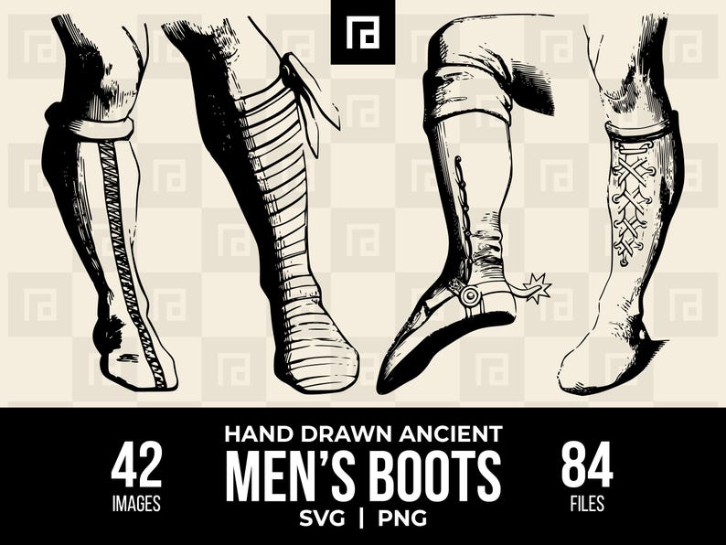 Hand Drawn Ancient Men's Boots SVG PNG Bundle, Antique Footwear ...
