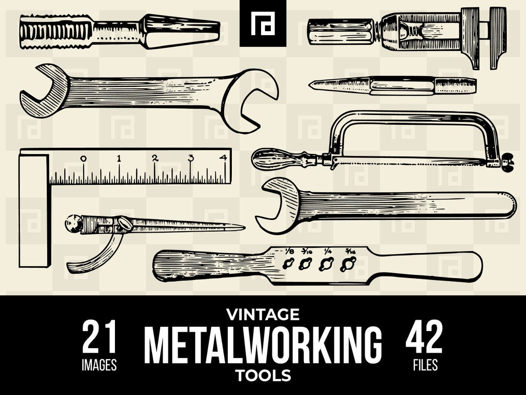 Vintage Metalworking Tools SVG PNG Bundle, Metalwork Illustrations ...