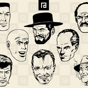 Vintage Comic Book Male Faces SVG PNG Bundle 2, Hand Drawn Comic Books ...