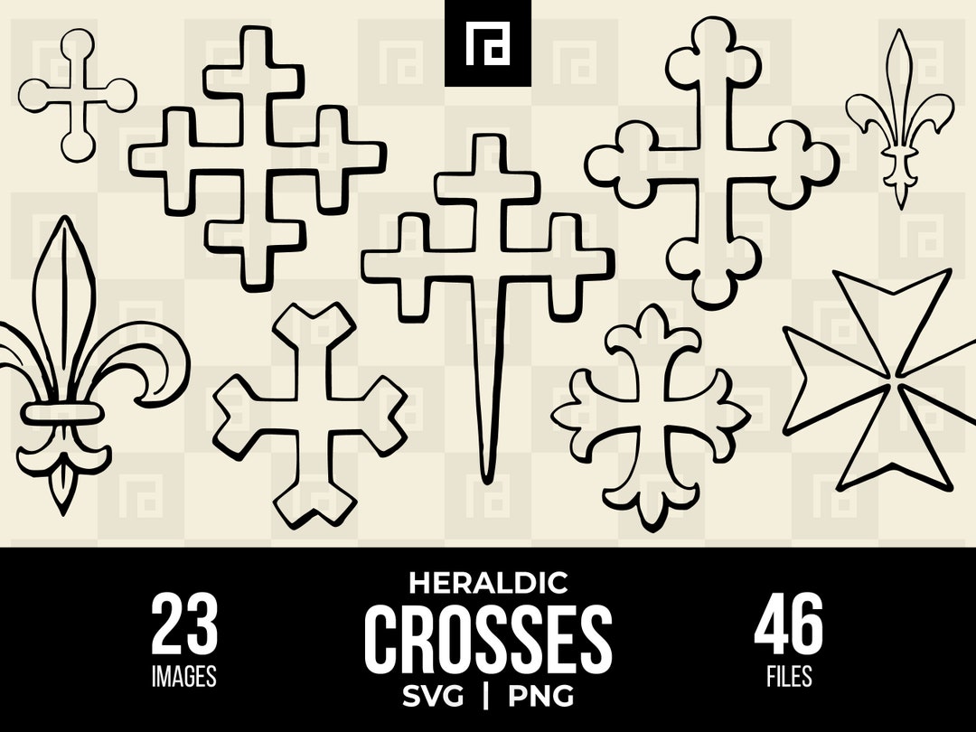 Medieval Heraldic Crosses SVG PNG Bundle, Hand-drawn Outlined Vector ...