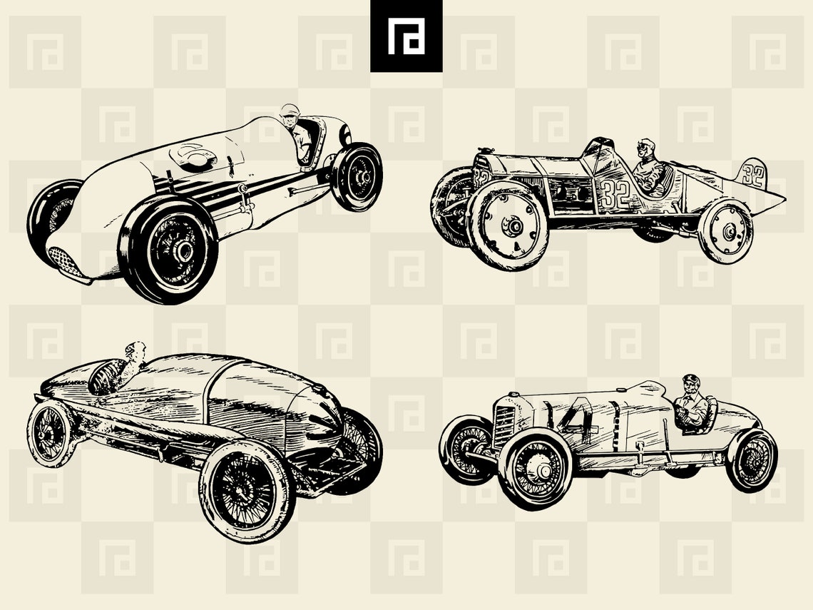 Vintage Racing Cars SVG PNG Bundle, Hot Rods With Drivers, Retro Sports ...
