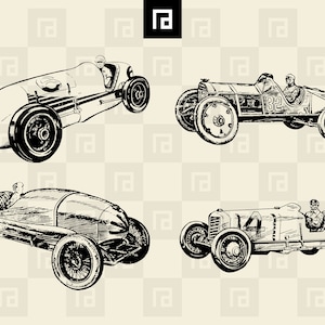 Vintage Racing Cars SVG PNG Bundle, Hot Rods With Drivers, Retro Sports ...