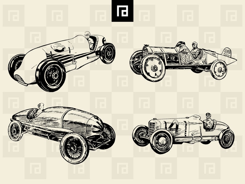 Vintage Racing Cars SVG PNG Bundle, Hot Rods With Drivers, Retro Sports ...