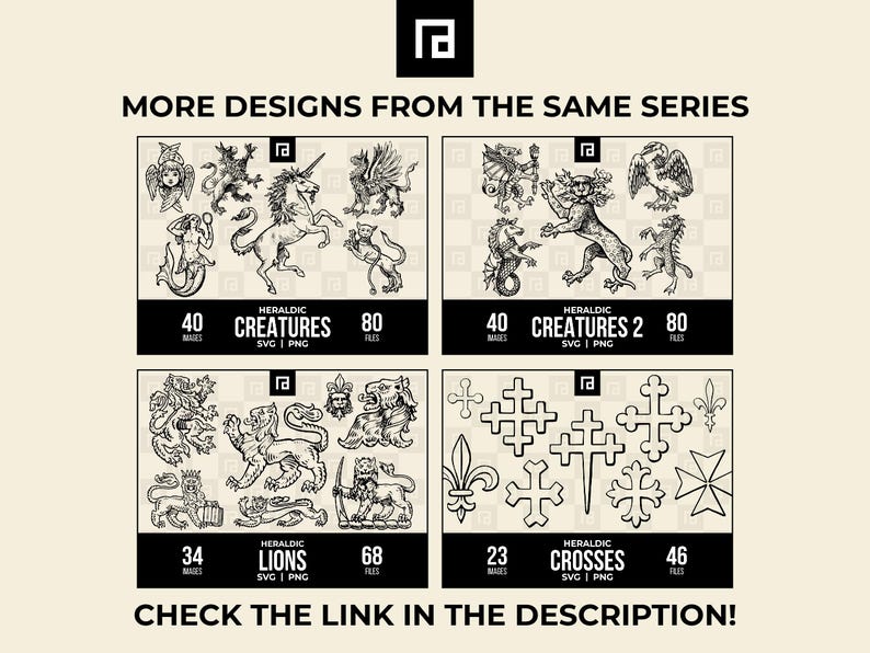 Vintage Heraldic Creatures SVG PNG Bundle 3 - Bear, Boar, Bull, Horse ...